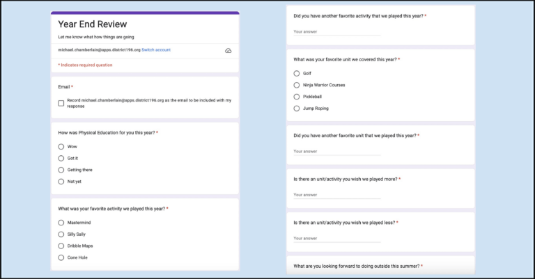 End-of-Year PE Activities and Reflections for Students